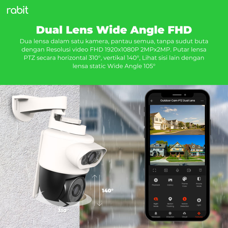 CCTV Dual Lens Rabit Outdoor Cam - Pantau Rumah Tanpa Blind Spot