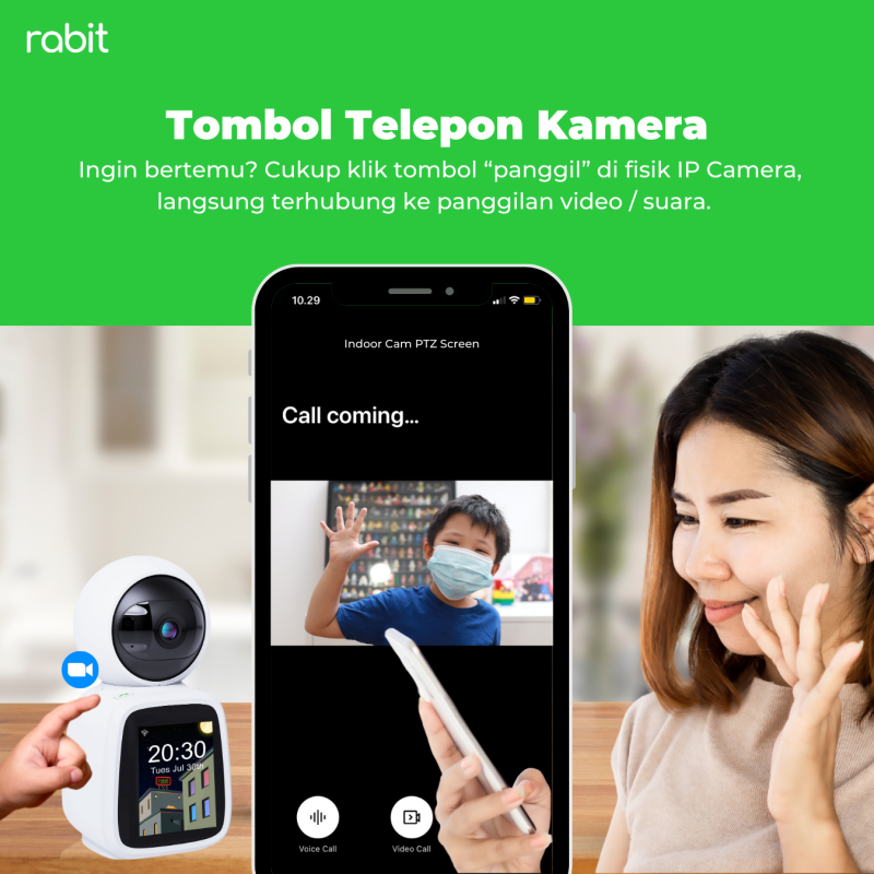 RABIT Smart IP Camera CCTV Indoor PTZ Screen + 2-Way Video Call